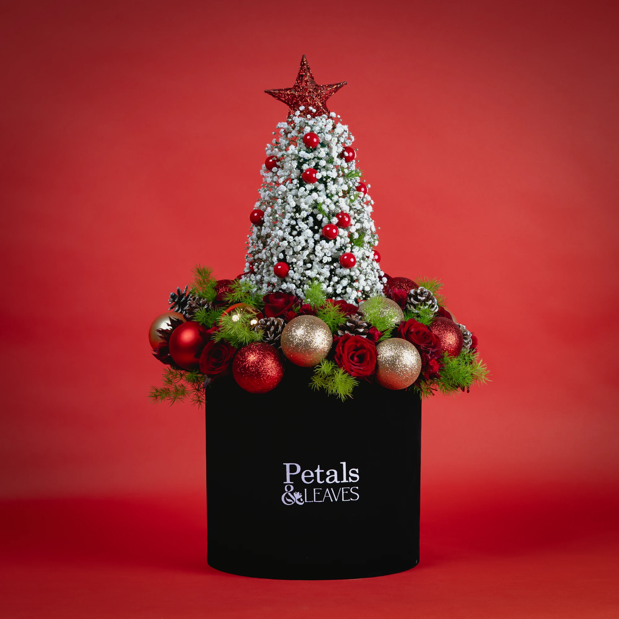 Crimson Frost Flower Box | Petals & Leaves